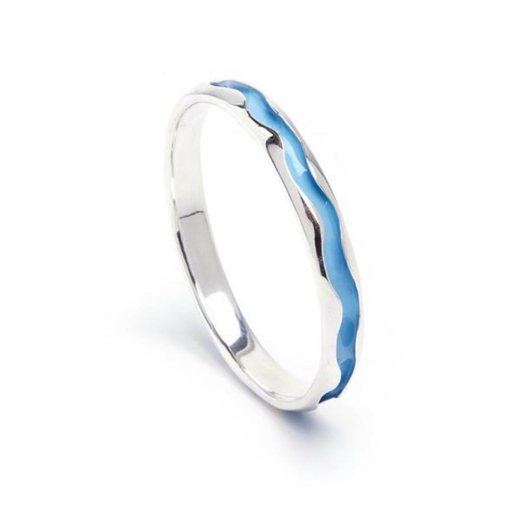 Handmade sterling silver bangle with blue enamel centre